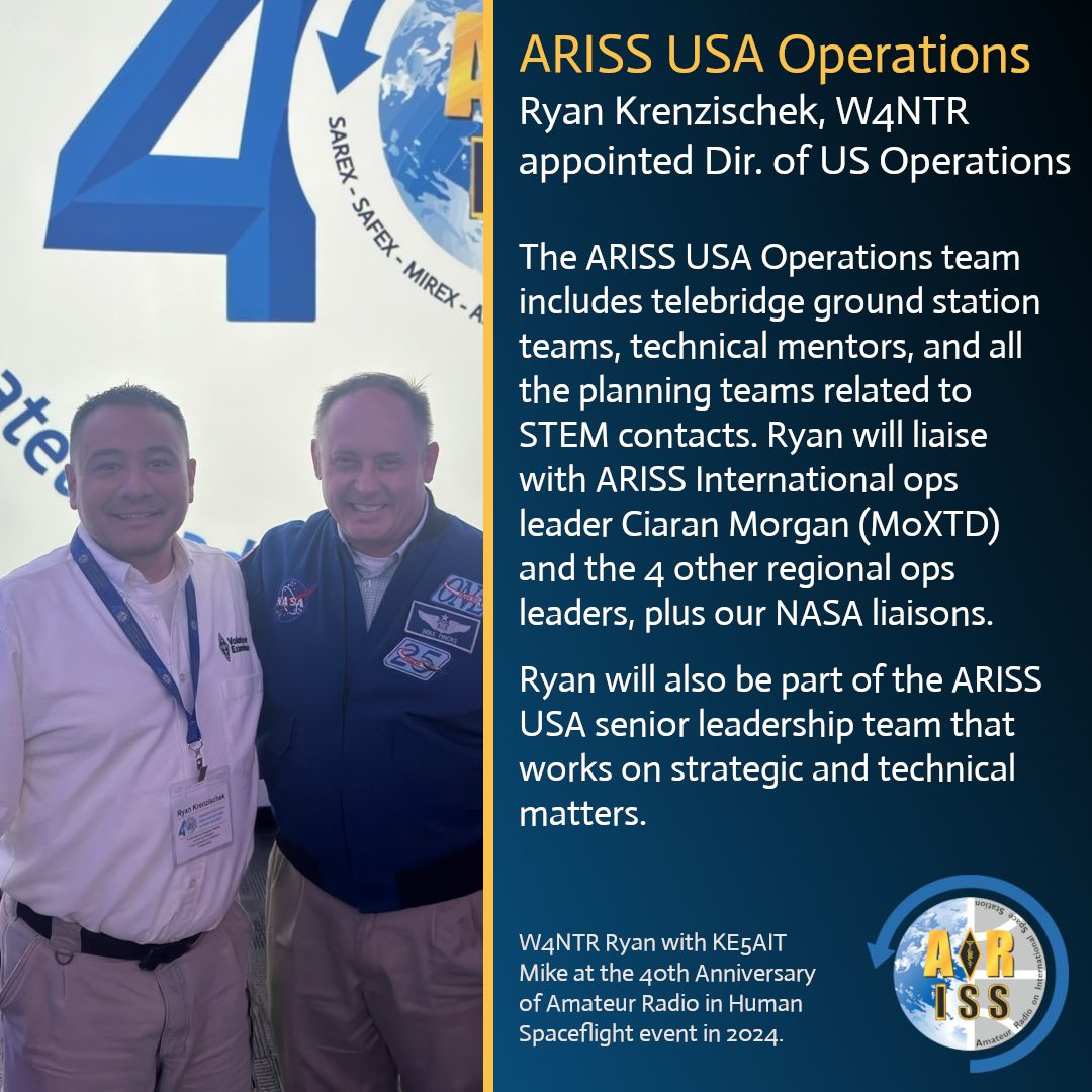 One of our own, now Director of U.S. Operations for ARISS ...